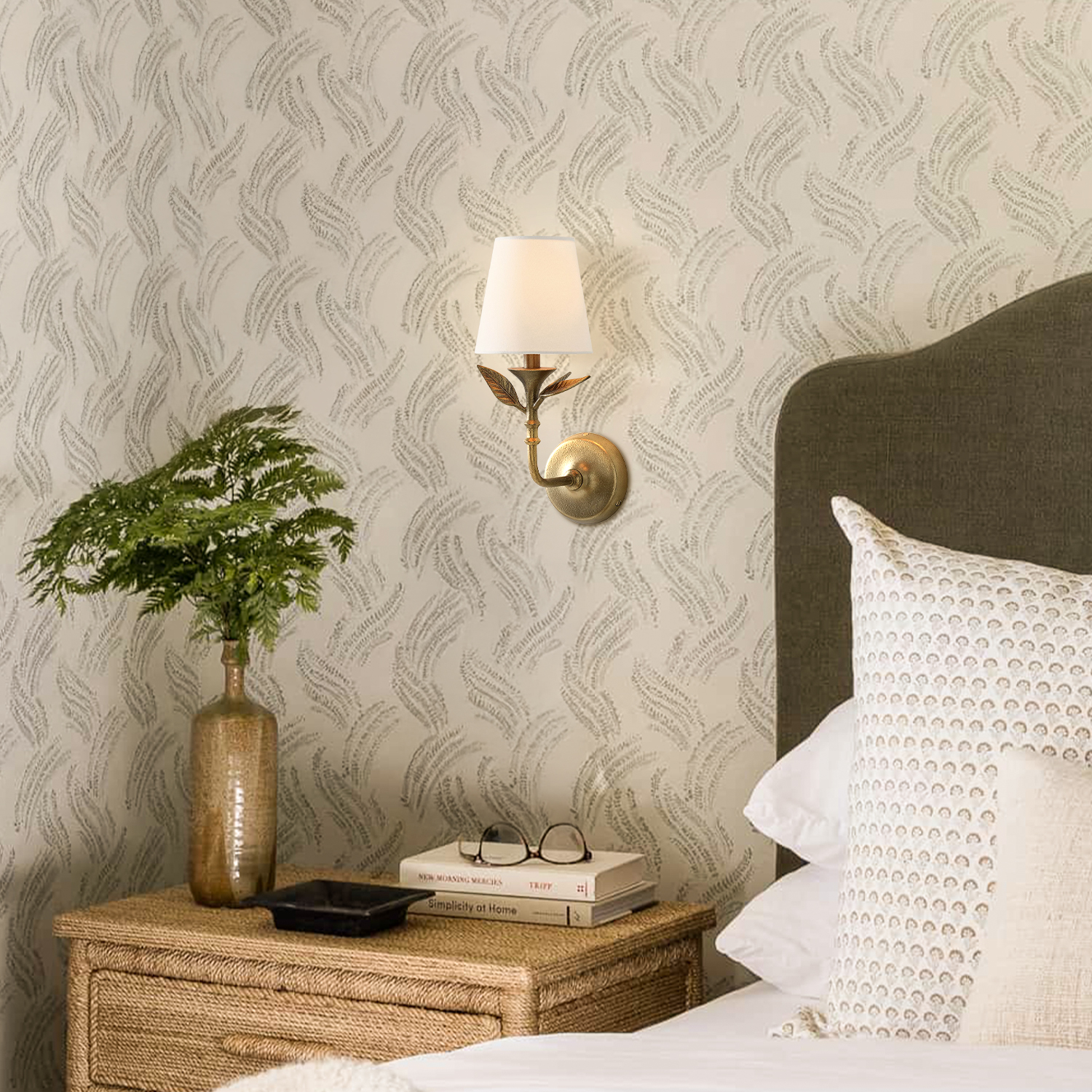 Rustic Forged Iron Wall Sconce | Antique Brass Botanical Wall Light | Ping Lighting